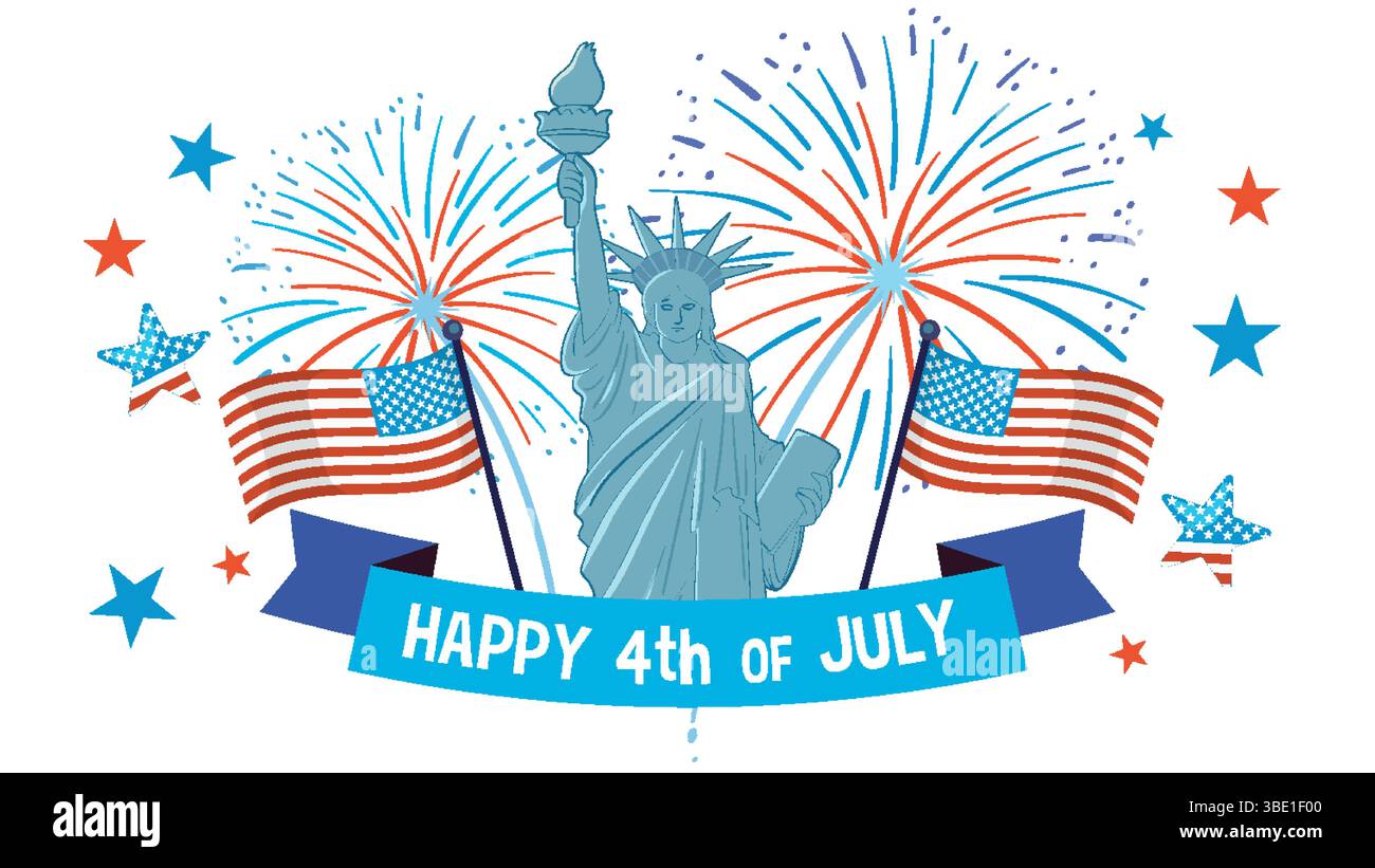 Vector illustration of the Statue of Liberty with fireworks, American ...