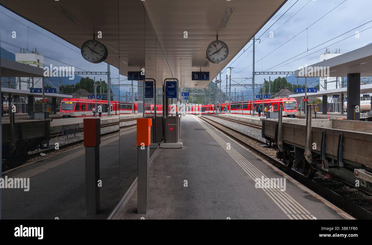 Matterhorn Gotthard Bahn ABDeh 4meter gauge train departing Visp ...