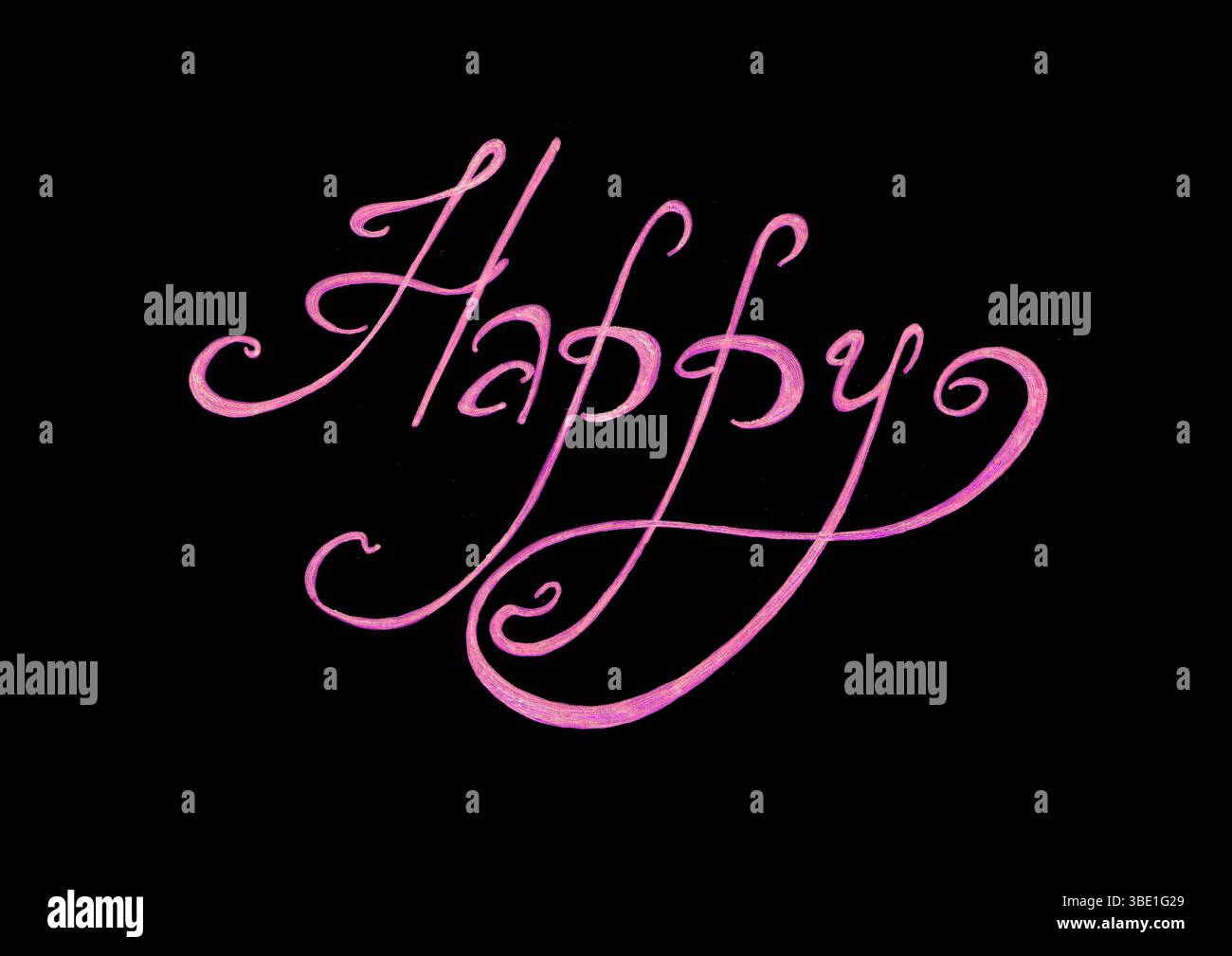 Lettering the word Happy. Pink color. Isolated on black background ...