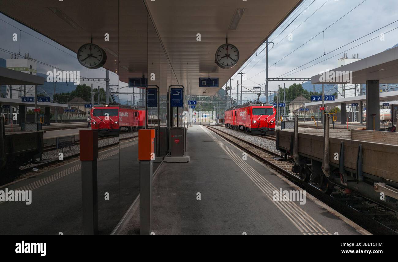 Matterhorn Gotthard Bahn HGe4/4 meter gauge electric locomotive at Visp ...