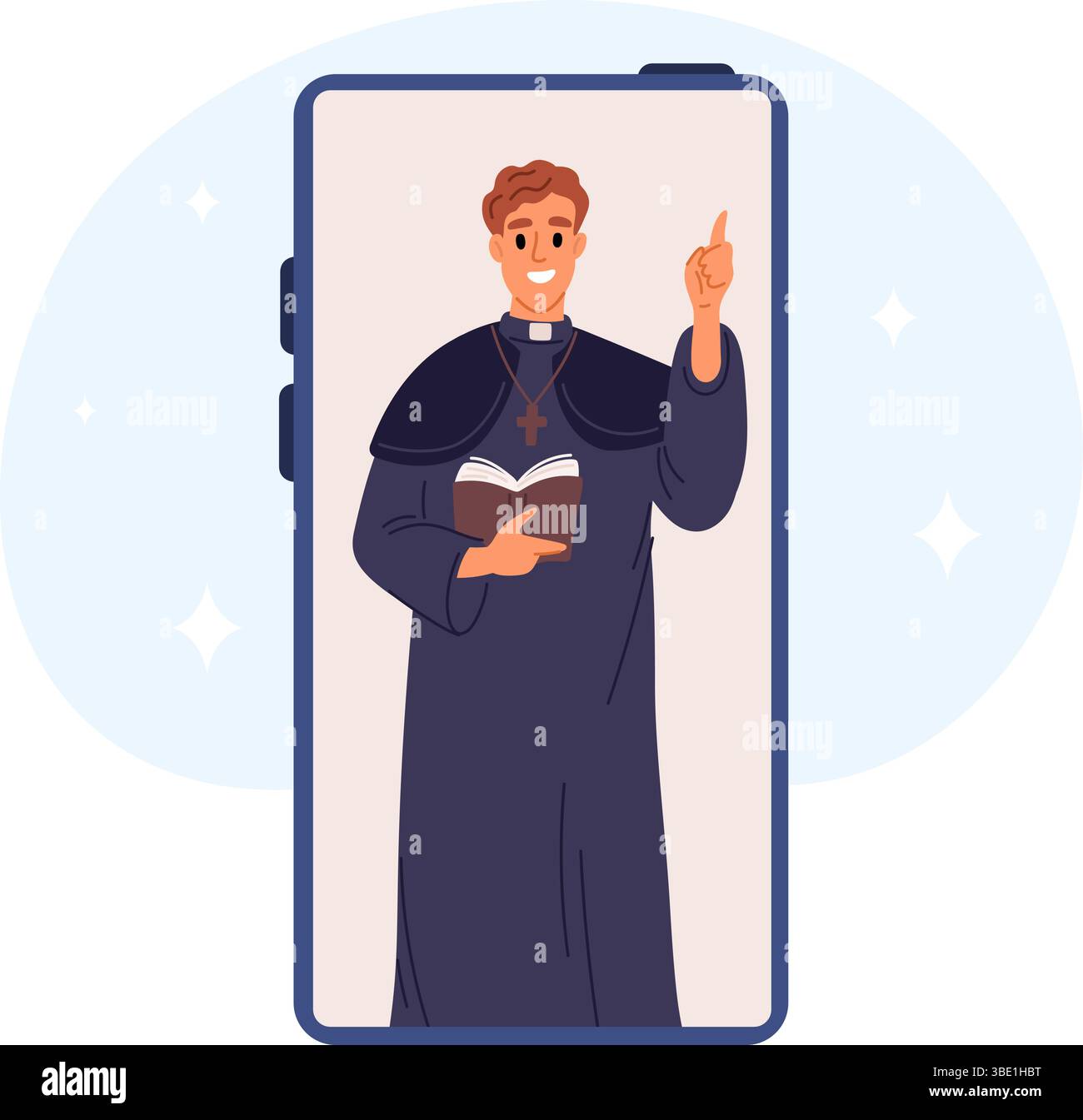 Male priest giving online sermon on smartphone screen. Christianity ...