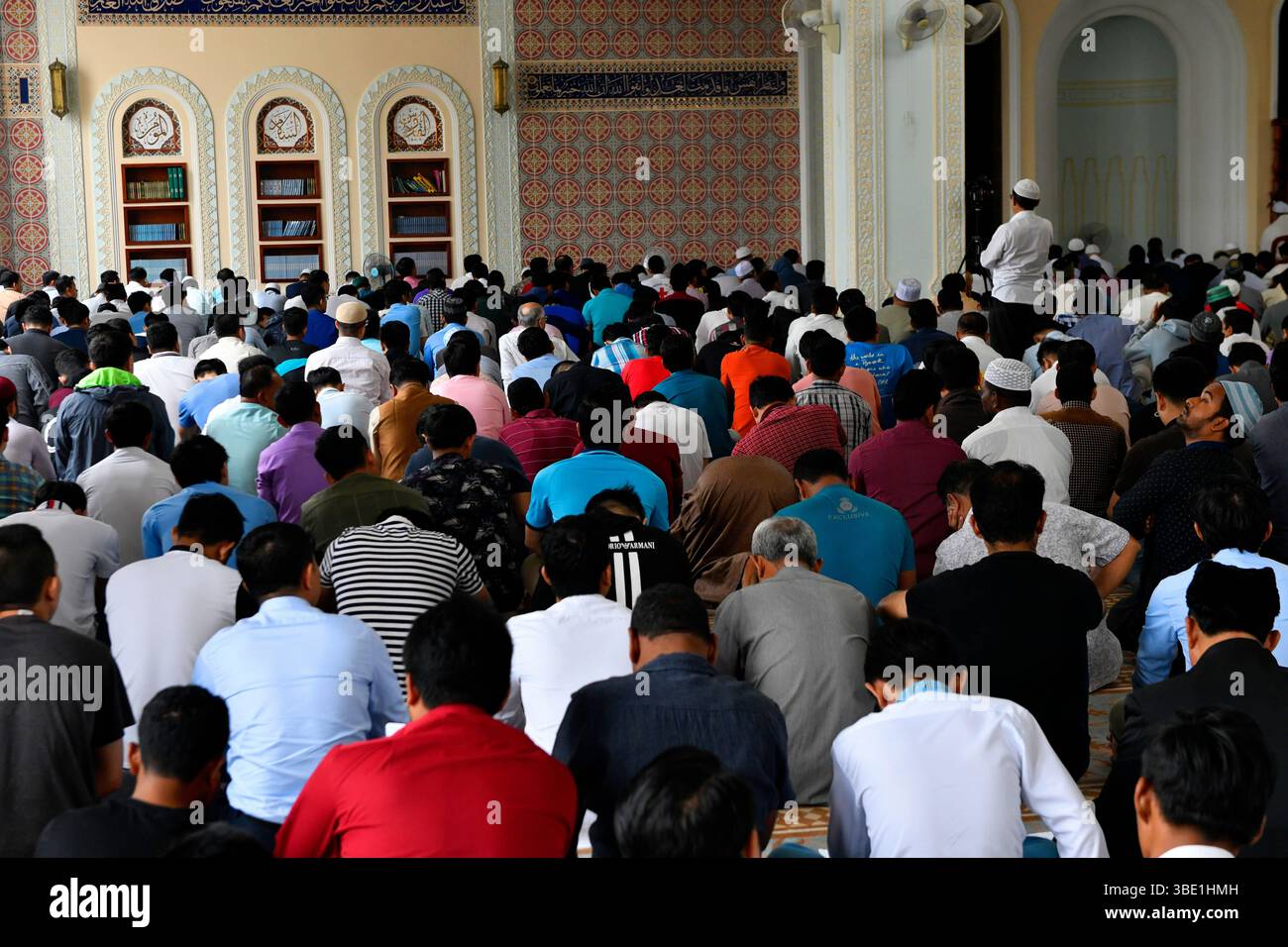 Muslim men praying at Friday prayers,Al-Serkal Mosque,Phnom Penh ...