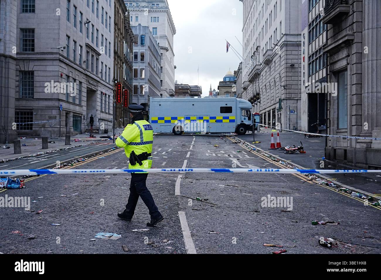 The scene in Water Street near the Liver Building in Liverpool city ...