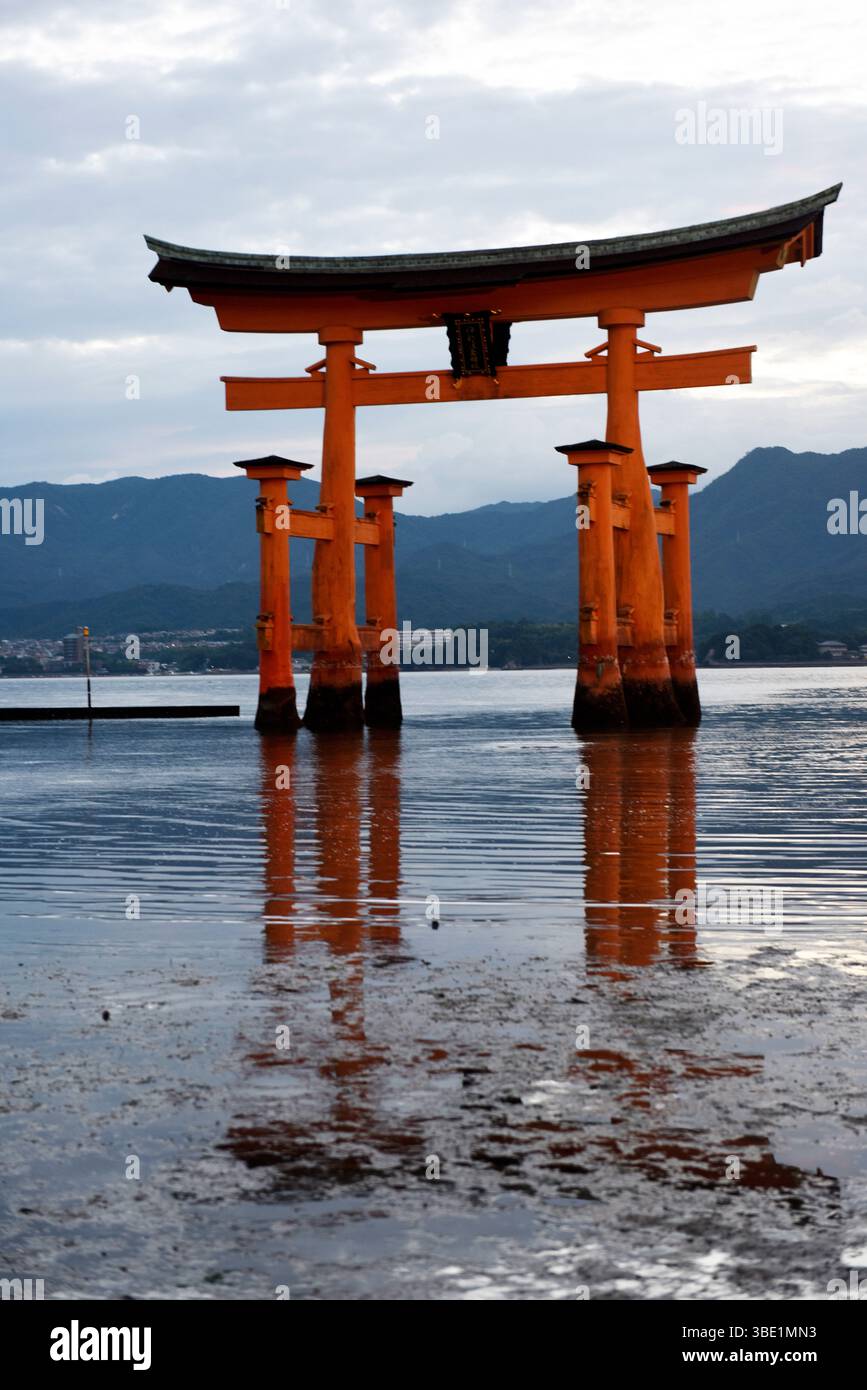 The floating Miyajima torii gate of Itsukushima Shrine at sunset,UNESCO ...