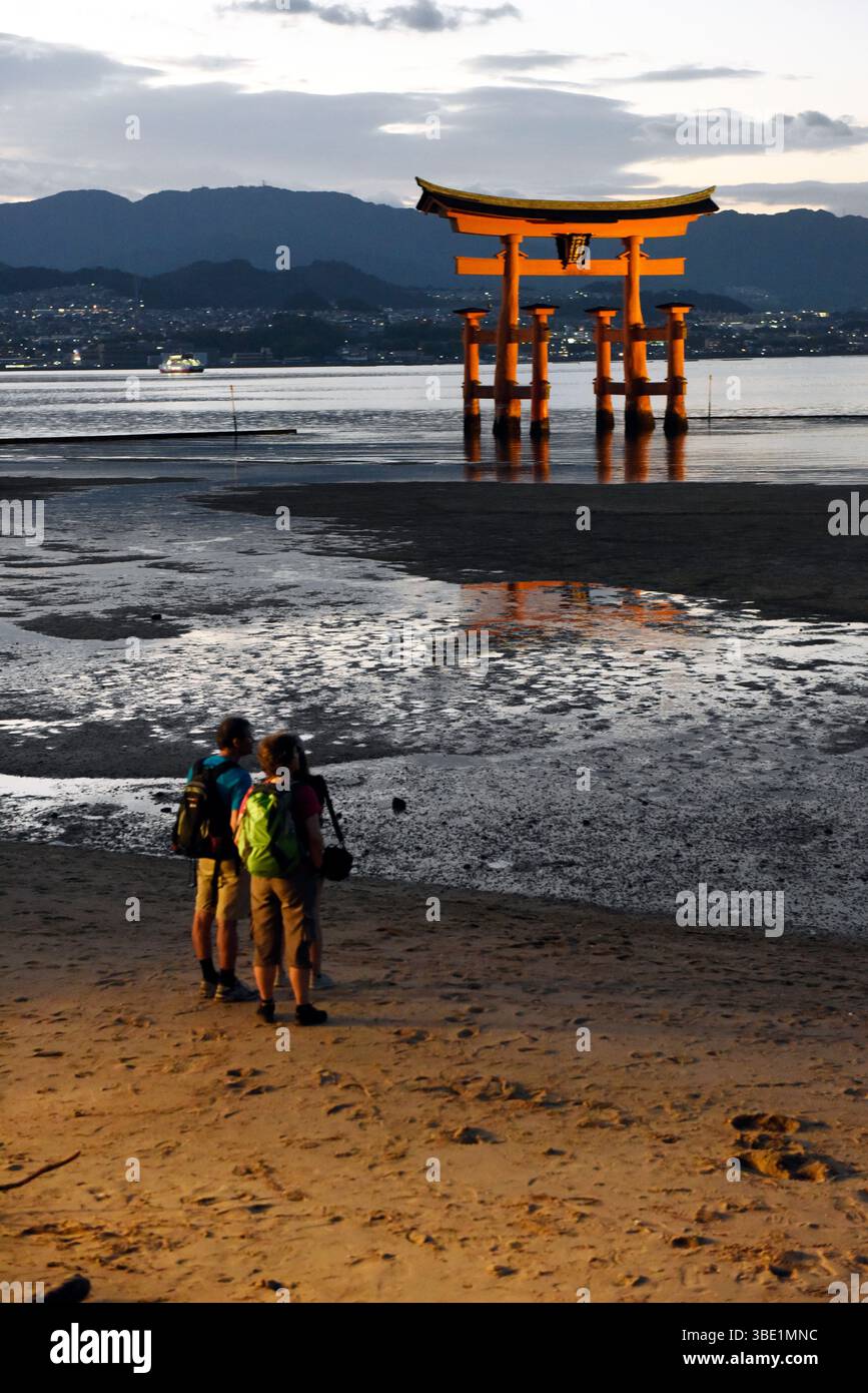 The floating Miyajima torii gate of Itsukushima Shrine at sunset,UNESCO ...