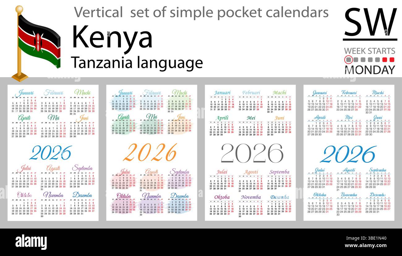 Swahili language. Kenya vertical Set of pocket calendars for 2026 (Two ...