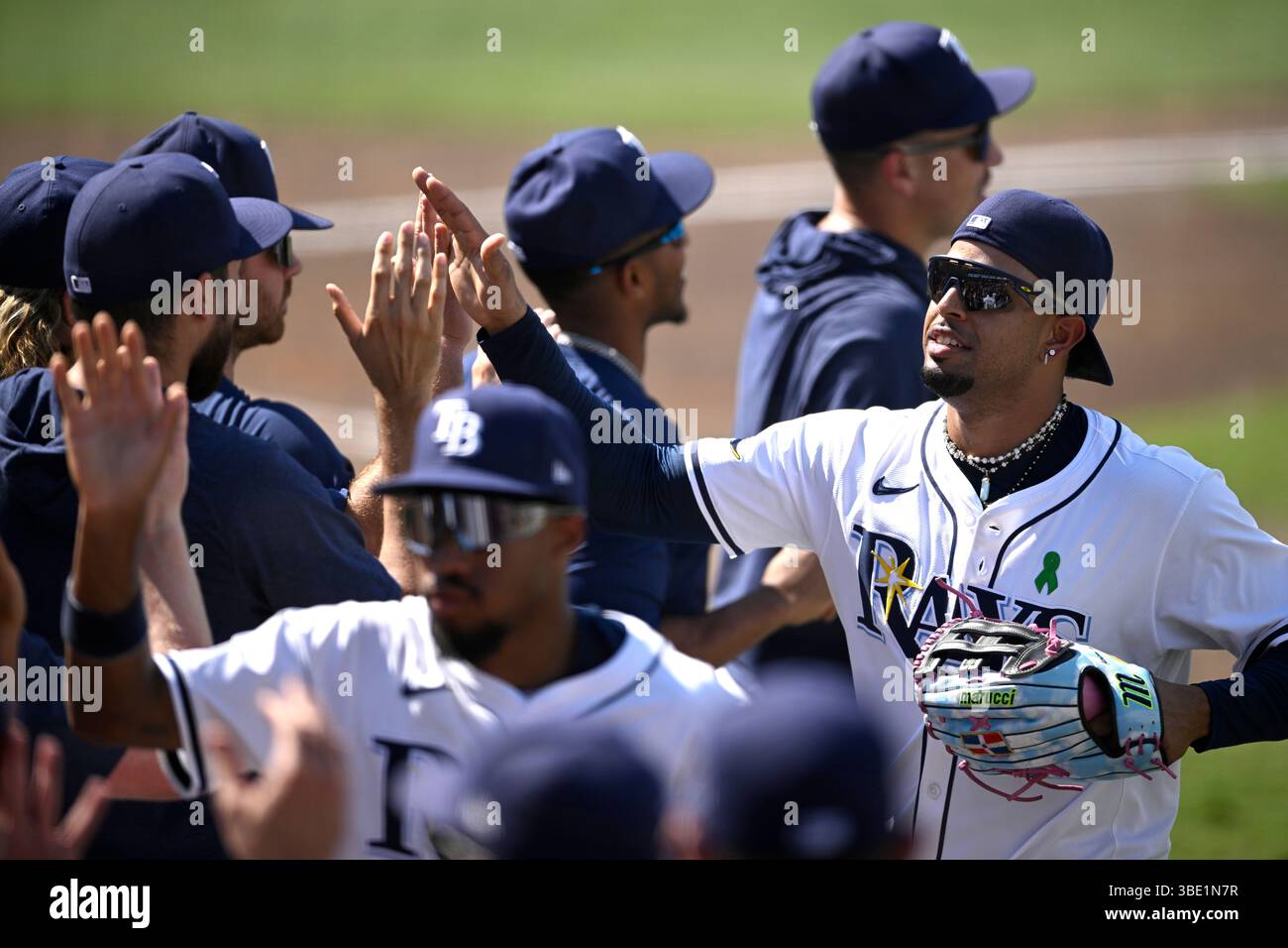 Tampa Bay Rays outfielder Christopher Morel, right, celebrates with ...