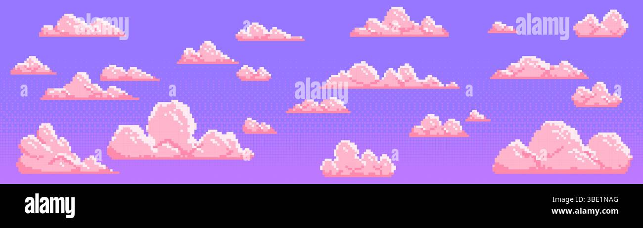 Pixel art clouds set for retro 8 bit video game design - cute pink ...