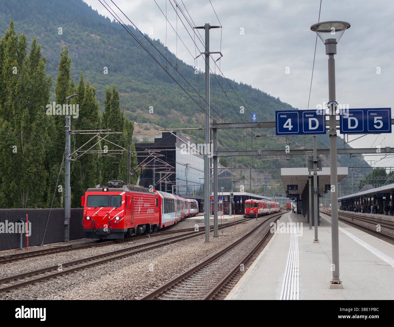 Matterhorn Gotthard Bahn HGe4/4 meter gauge electric locomotive at Visp ...