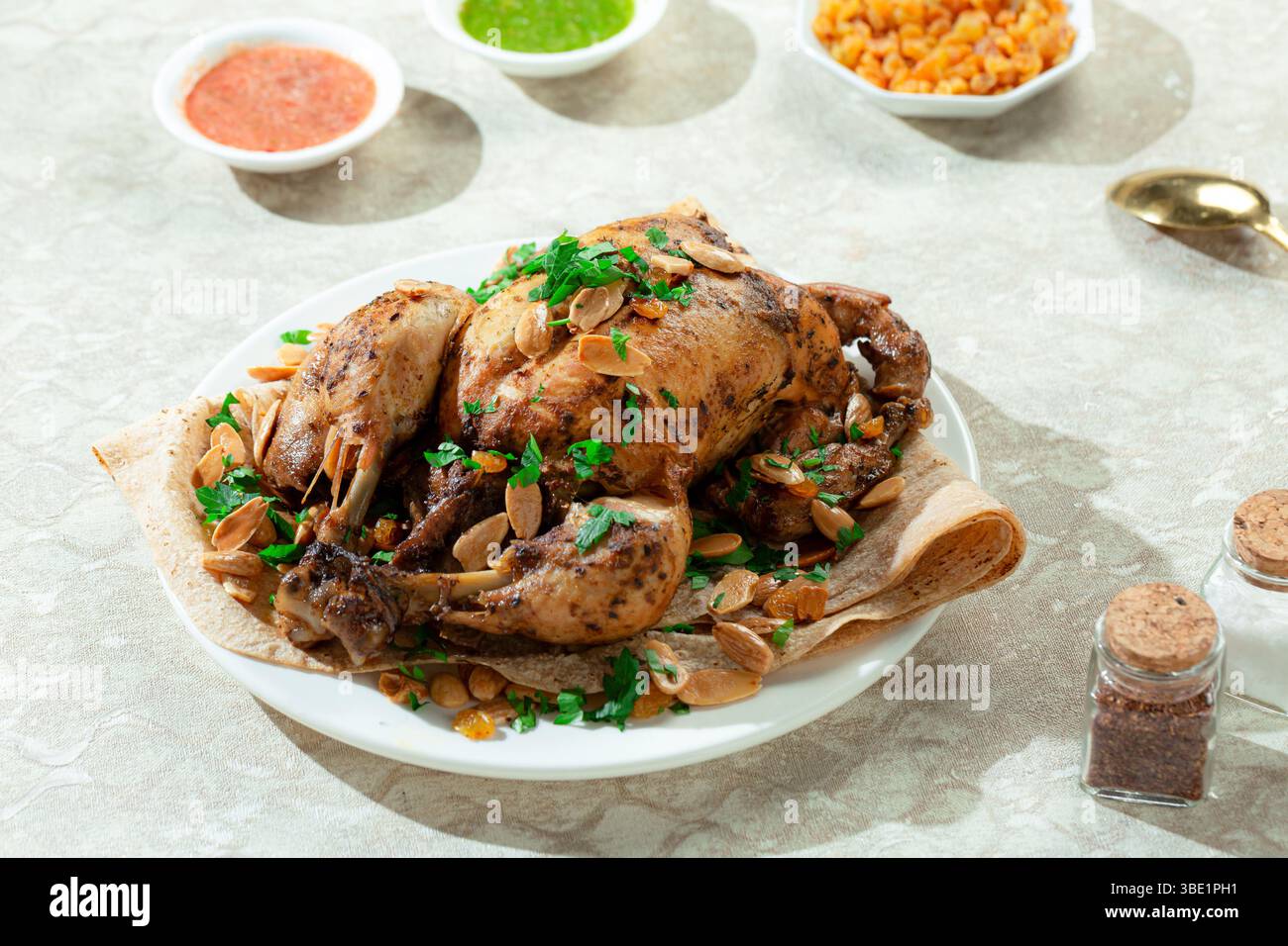 Stuffed and roasted chicken with aromatic rice, Arabic Eastern meal ...