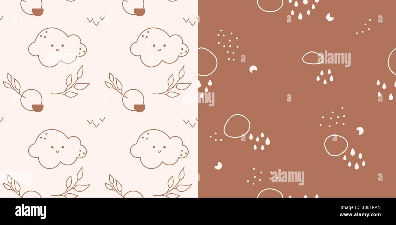 Gender neutral color repeating pictures with kawaii clouds and leaves ...