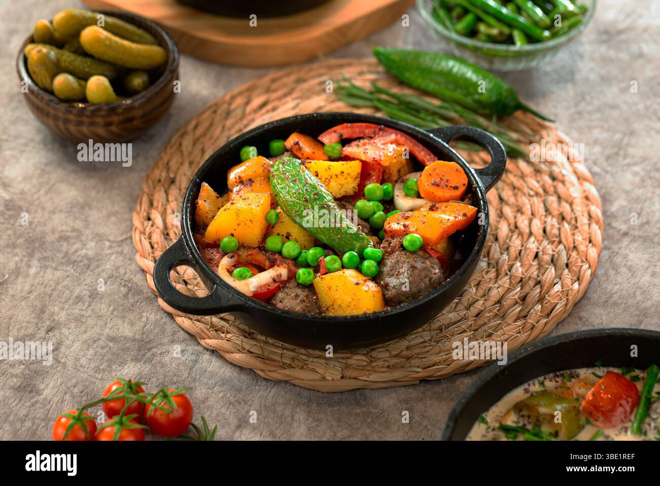 Cooked vegetables with meat, Moroccan Arabic dish Stock Photo - Alamy