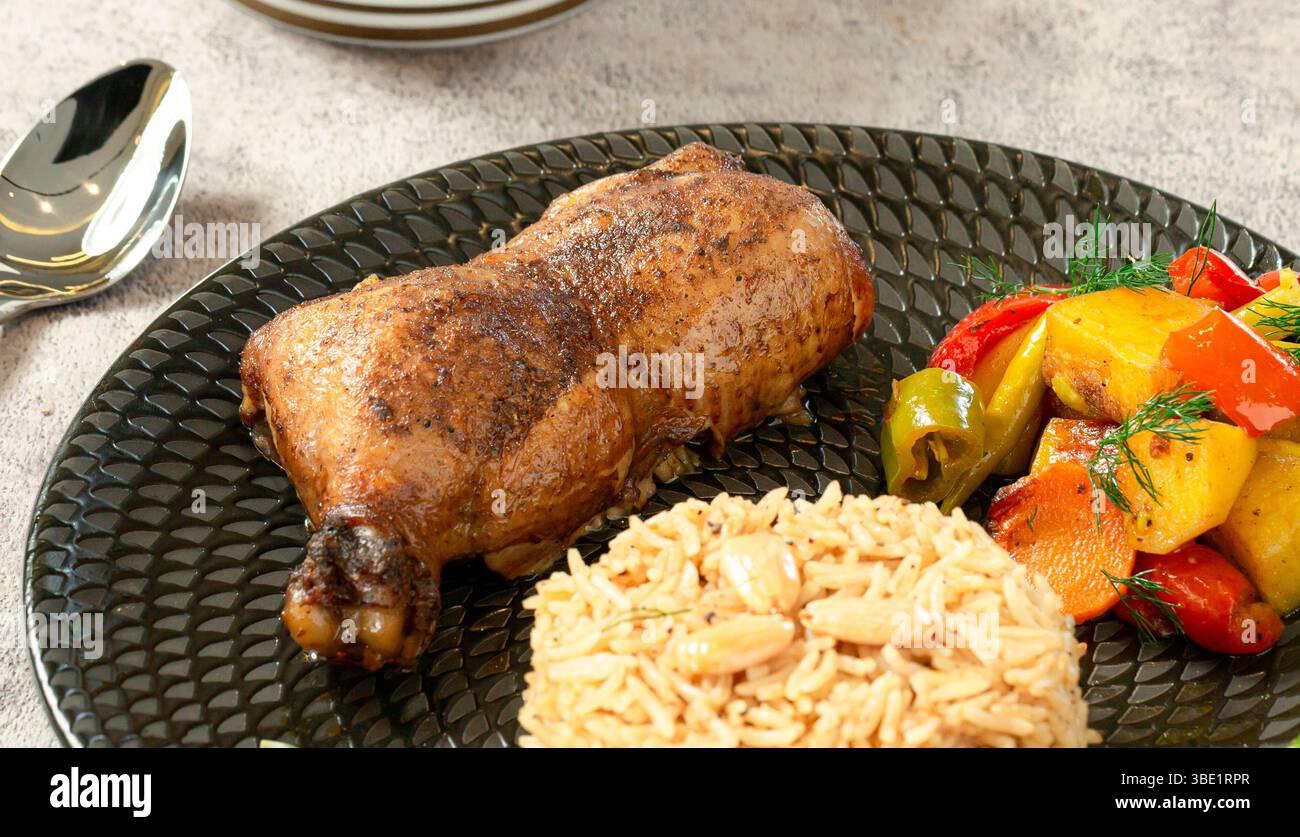 Stuffed and grilled chicken leg, authentic Arabic Eastern dish Stock ...
