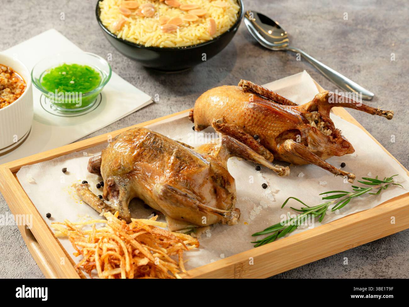 Stuffed pigeon plate, traditional Arabic Eastern food Stock Photo - Alamy
