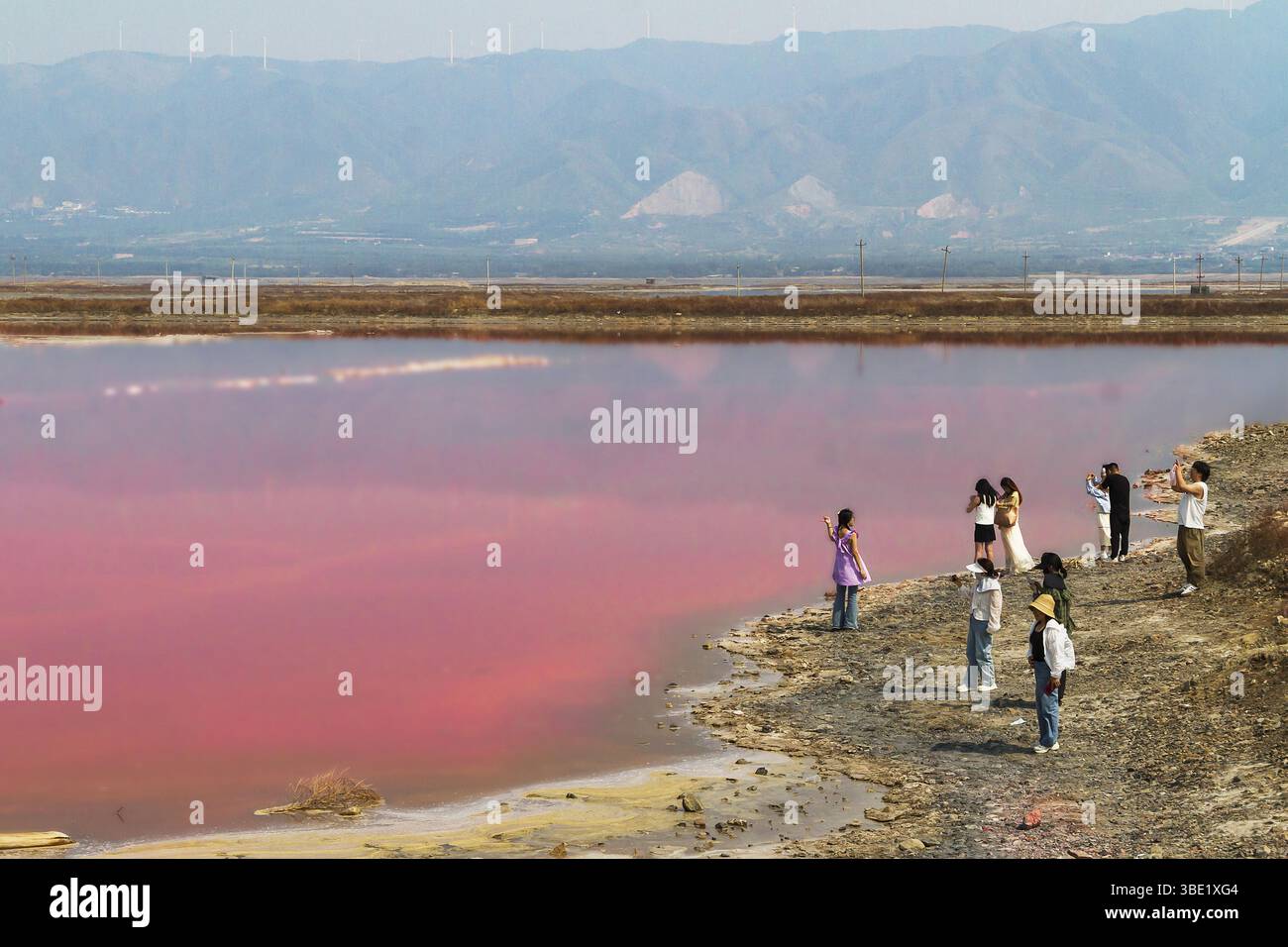 Aerial photo shows the colorful salt lake in Yuncheng City, north China ...