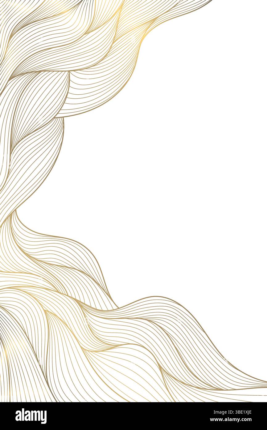 Vector line wave corners, gold on white isolated art luxury graphic ...