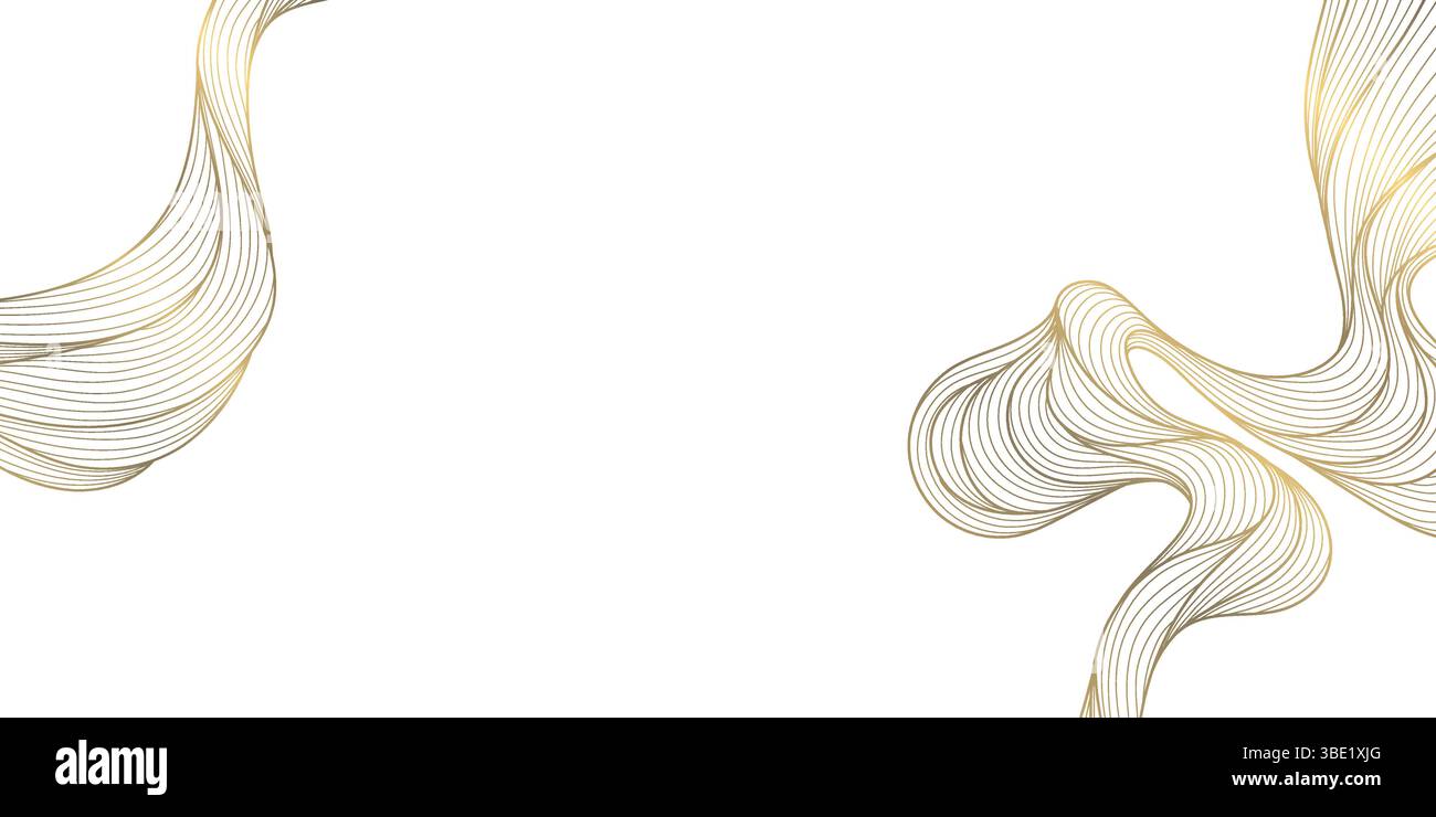 Vector line wave corners, gold on white isolated art luxury graphic ...