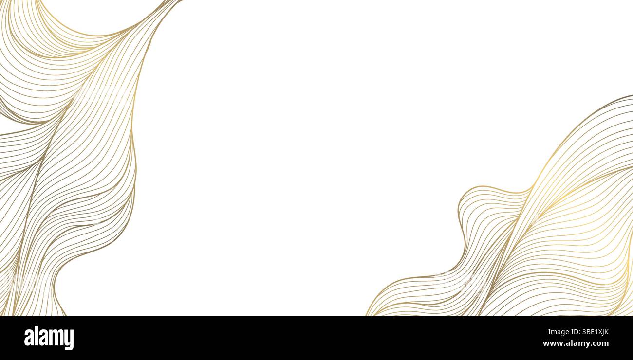 Vector line wave corners, gold on white isolated art luxury graphic ...