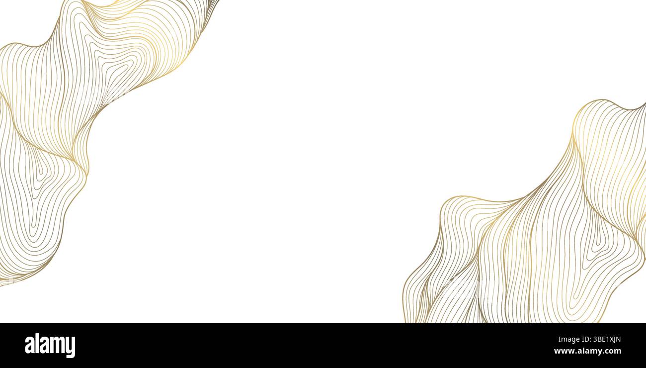 Vector line wave corners, gold on white isolated art luxury graphic ...