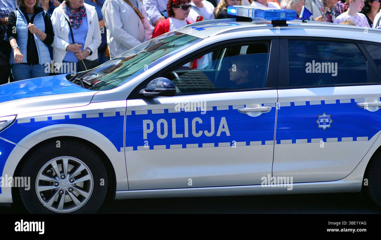 Warsaw, Poland. 25.05.2025. Police sign on police car. Polish police ...