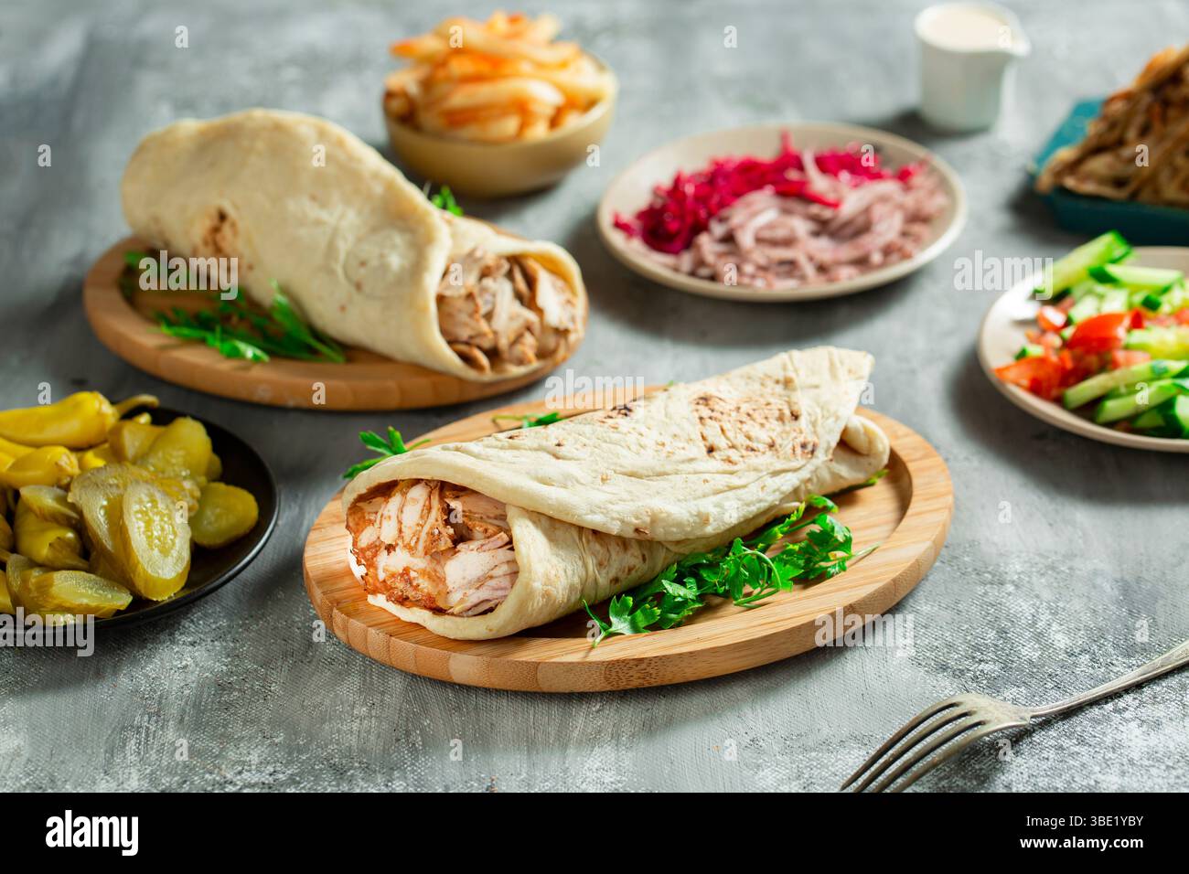 Chicken Shawarma Roll with Tahini and Full Garnish – Authentic Middle ...