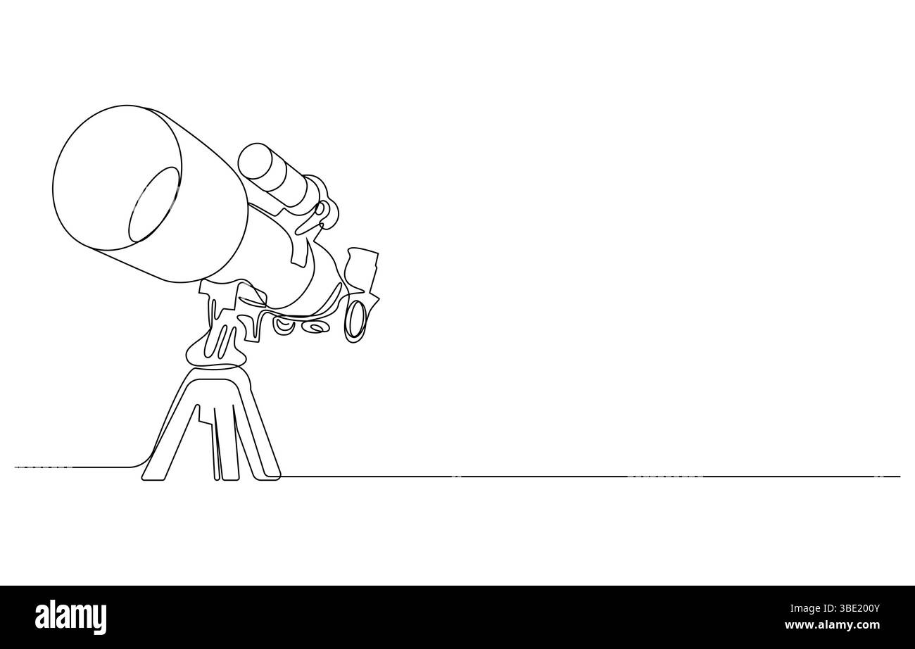 Line drawing of a telescope on a tripod against a white backdrop, Line ...