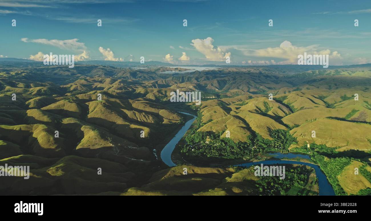 Aerial view of the Wanukaka River meandering through the undulating ...