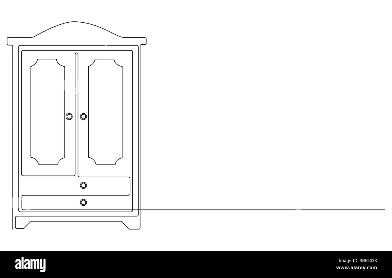 wardrobe or cabinet with shelves. Single line draw design vector ...