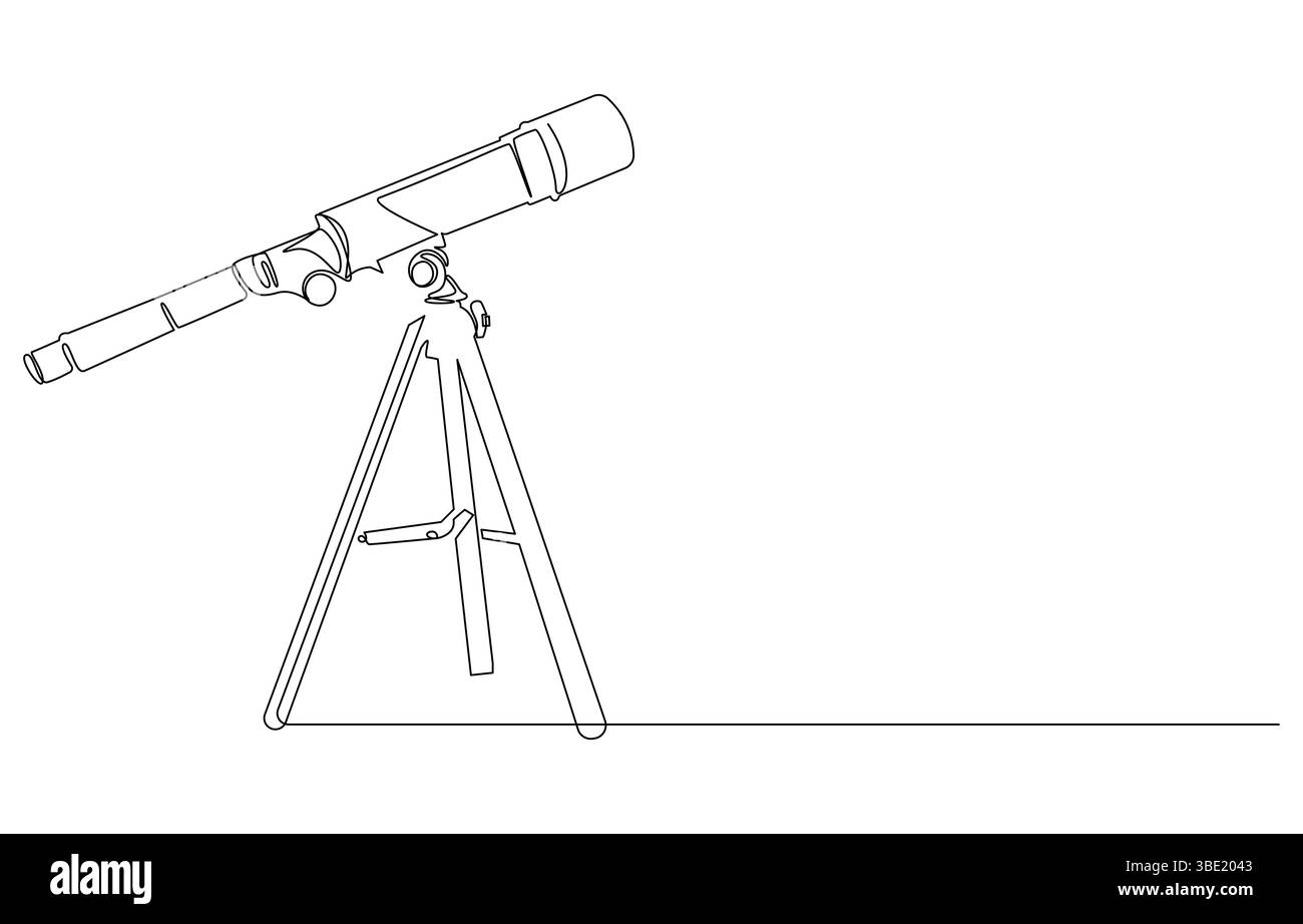Line drawing of a telescope on a tripod against a white backdrop, Line ...