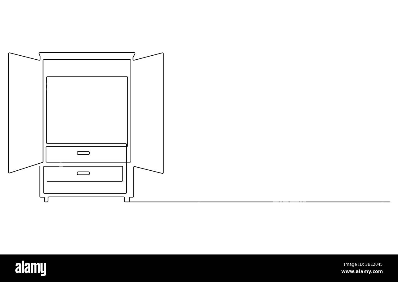 wardrobe or cabinet with shelves. Single line draw design vector ...