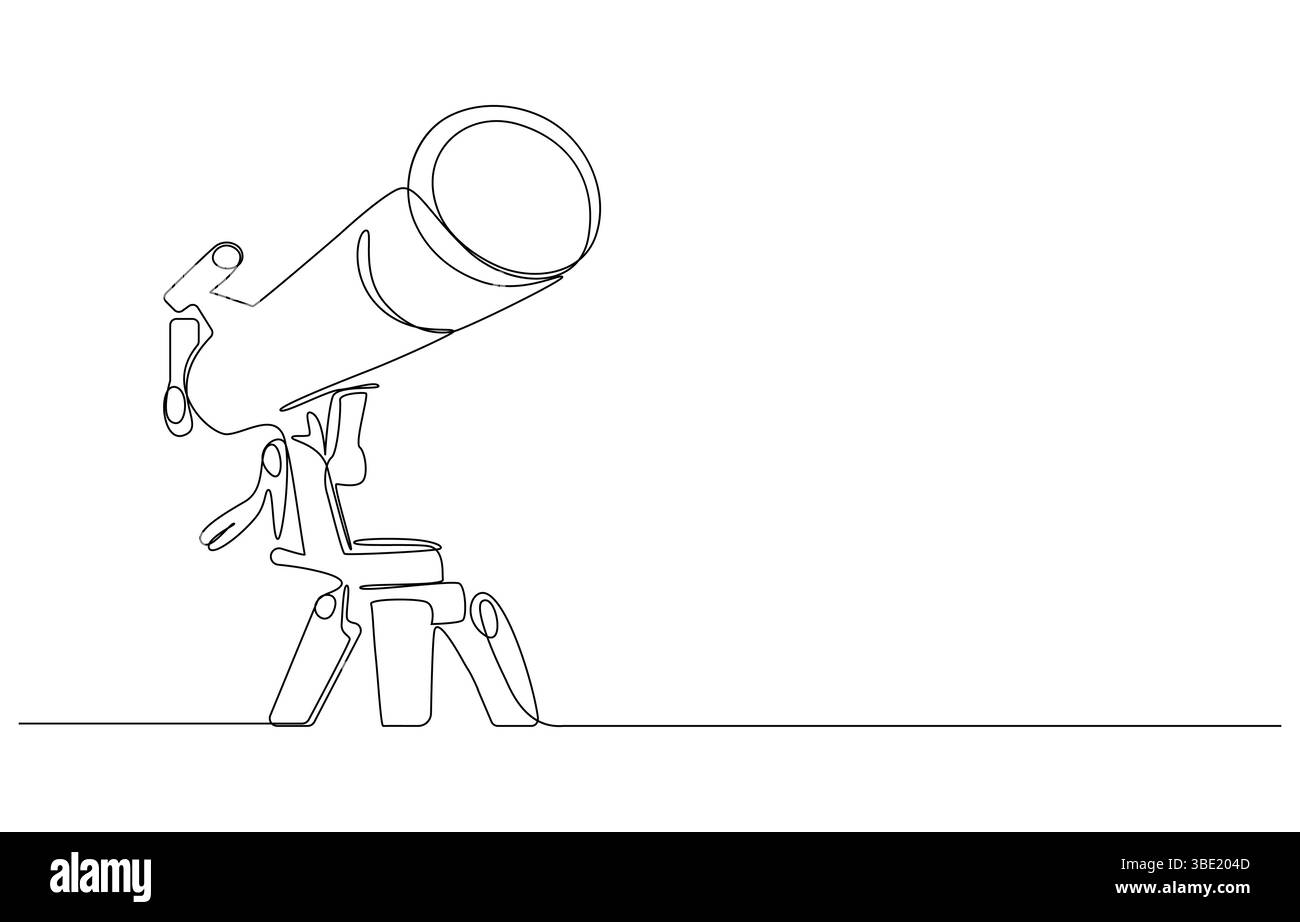 Line drawing of a telescope on a tripod against a white backdrop, Line ...