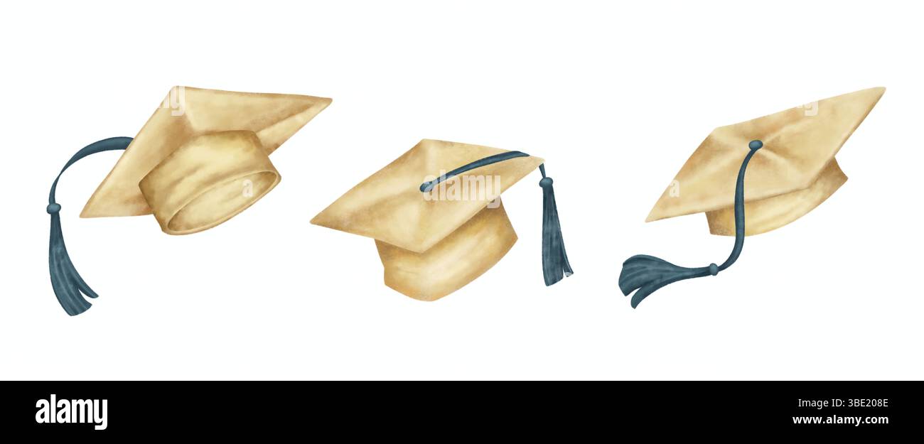 Beautiful gold graduation cap clipart watercolor illustration isolated ...