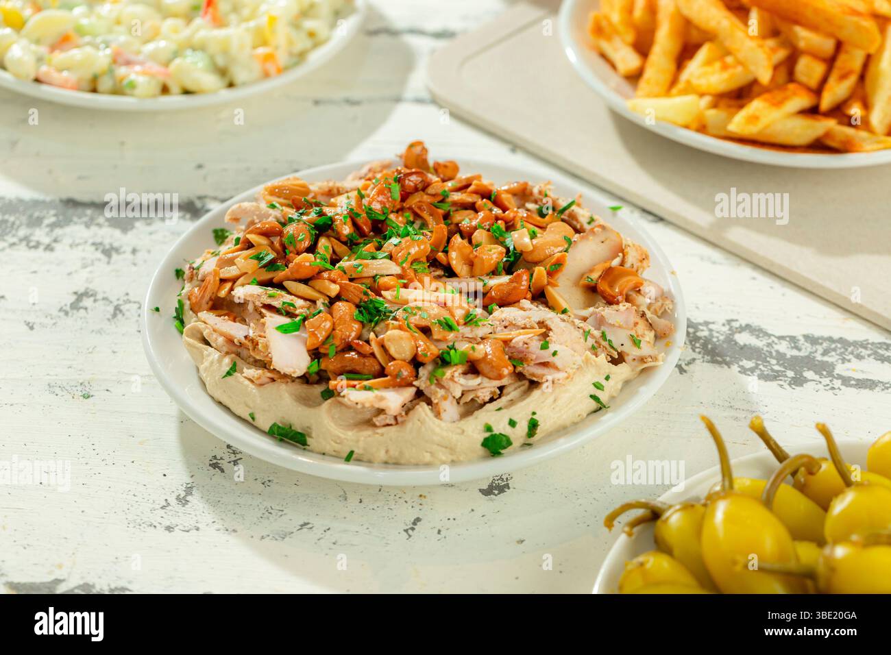 Shawarma Platter with Hummus and Full Garnish – Traditional Arabic Dish ...
