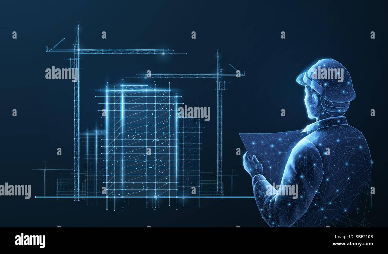 Digital construction site sketch with excavator. Building 3D Printing ...