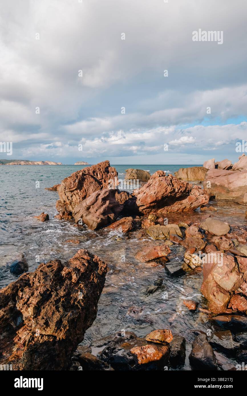 Dramatic Red Rocks and Azure Sea at Beach Playa Cavalleria in Menorca ...