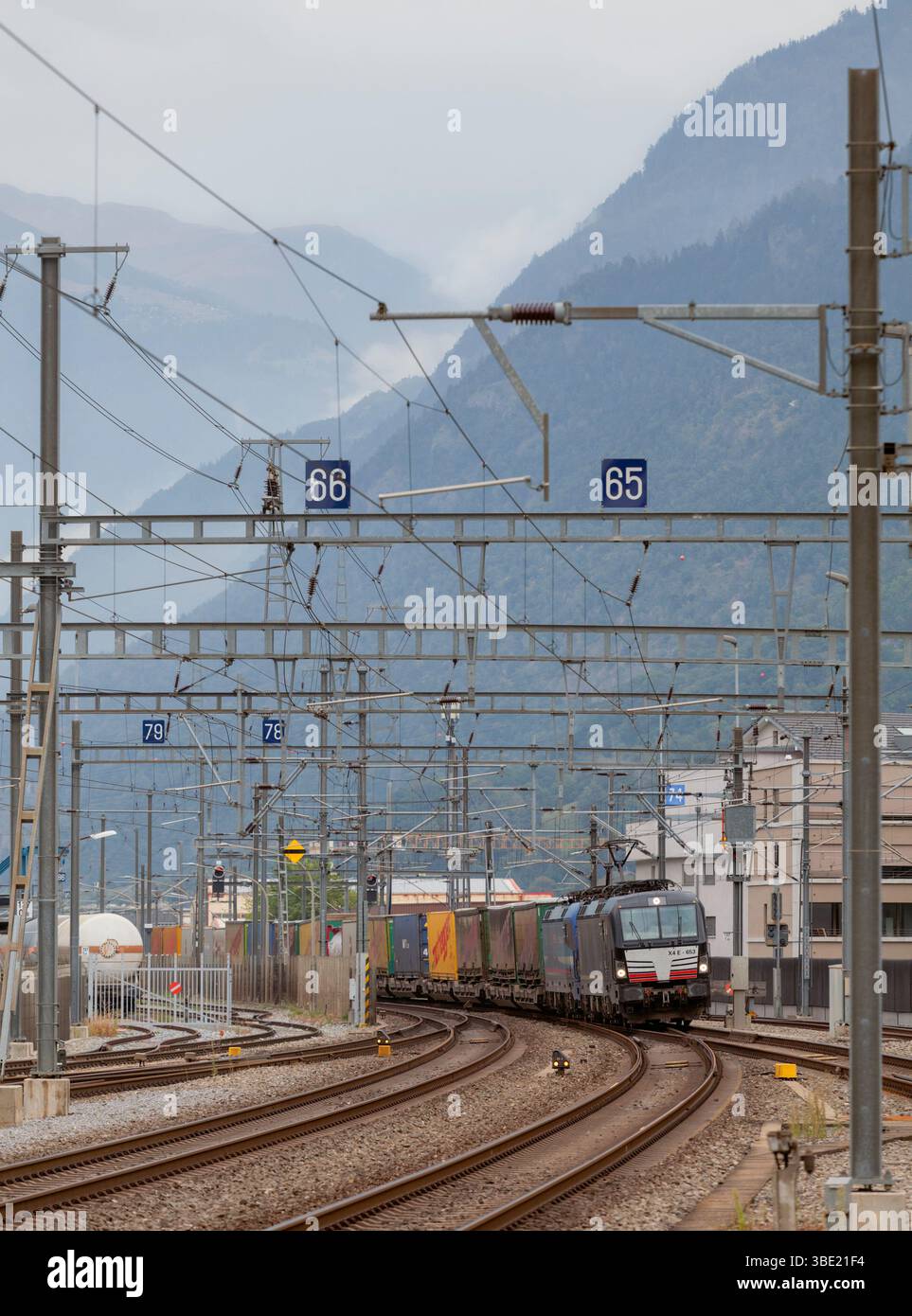 BLS Siemens Vectron electric locomotives hauling an intermodal ...
