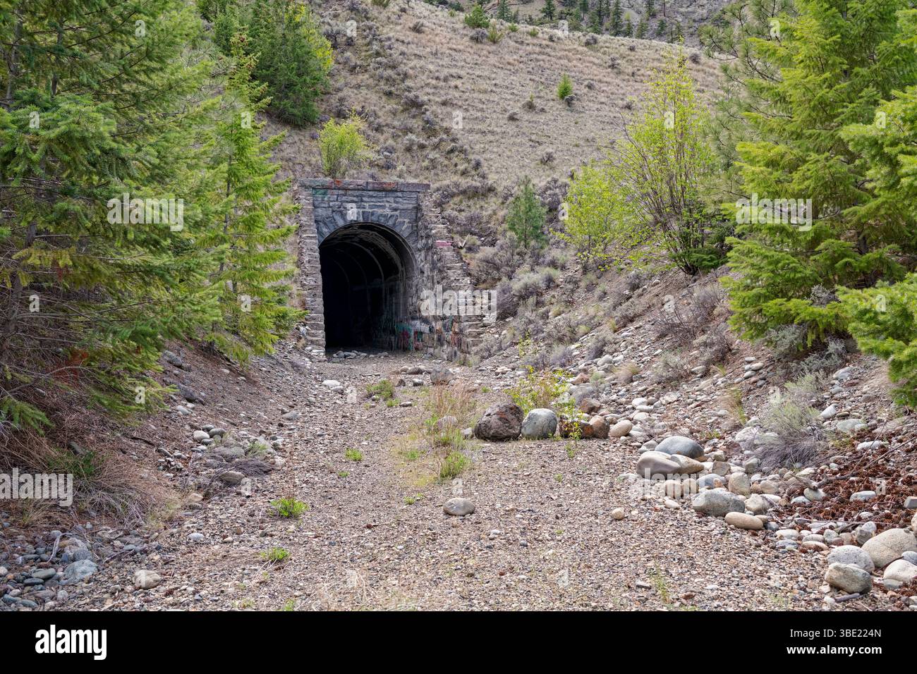 The abandoned Clapperton railroad tunnel near Kamloops in British ...