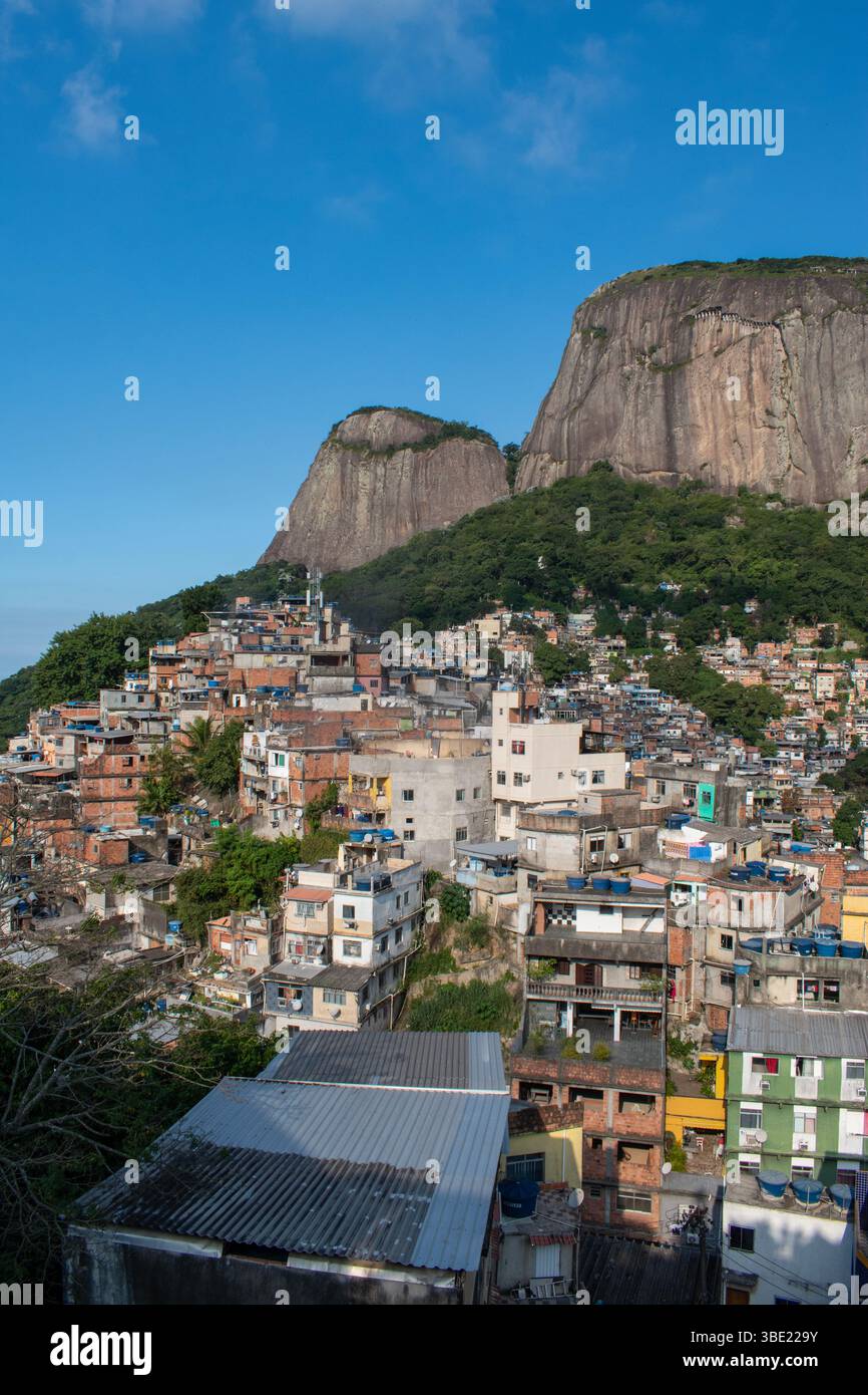 Brazil: skyline and detail view of Rocinha, the famous favela in the ...