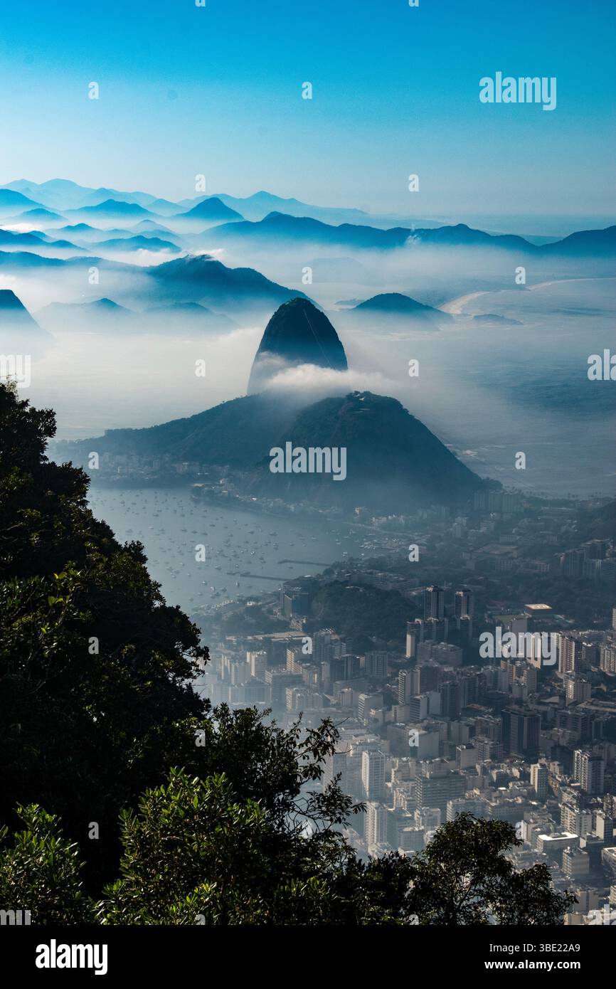 Rio de Janeiro, Brazil: city skyline, aerial view of Guanabara bay with ...