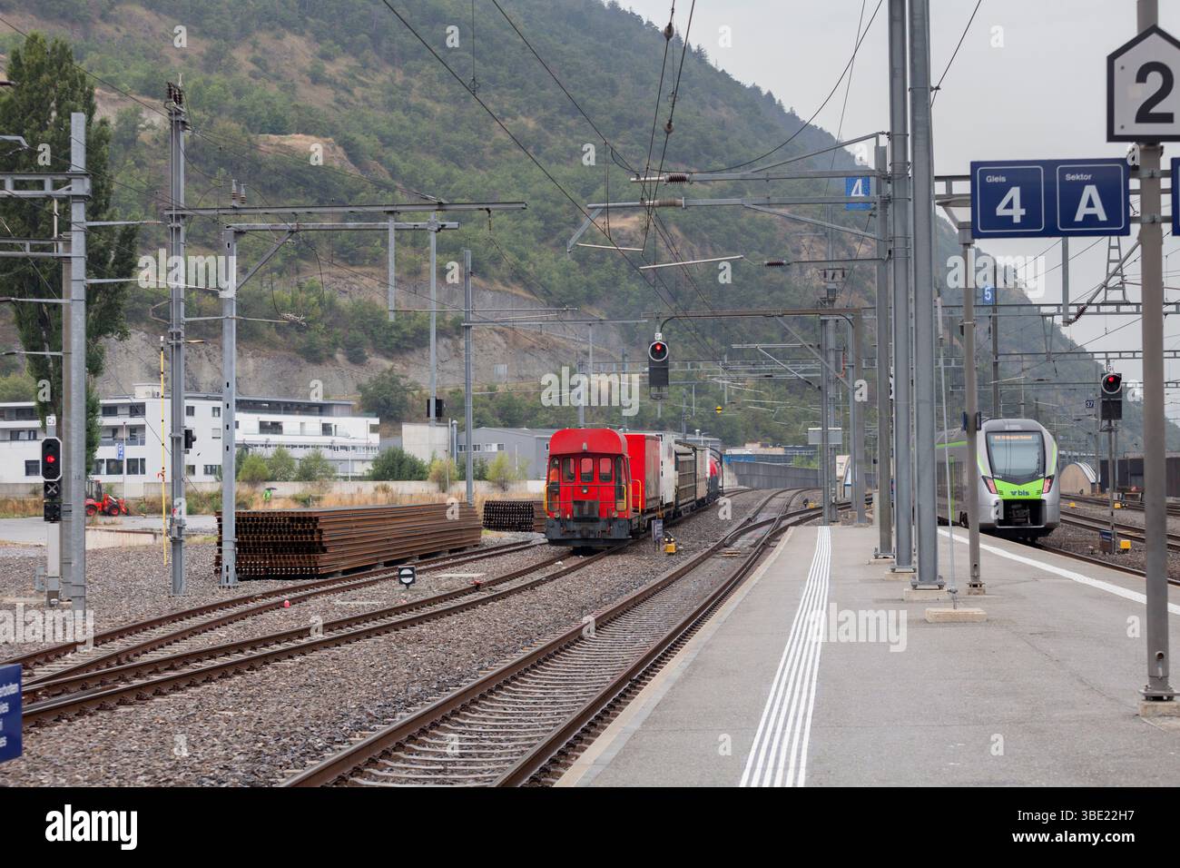 Matterhorn Gotthard Bahn Gm 3/3 diesel shunter 71 at Visp with a ...