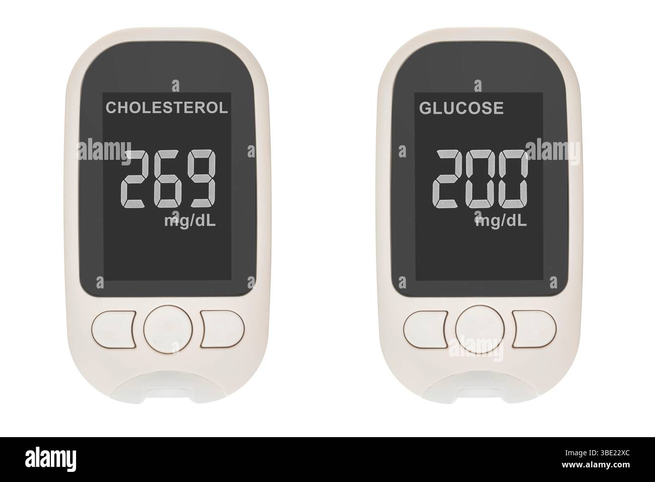 Medical device showing cholesterol and glucose levels on the screen ...