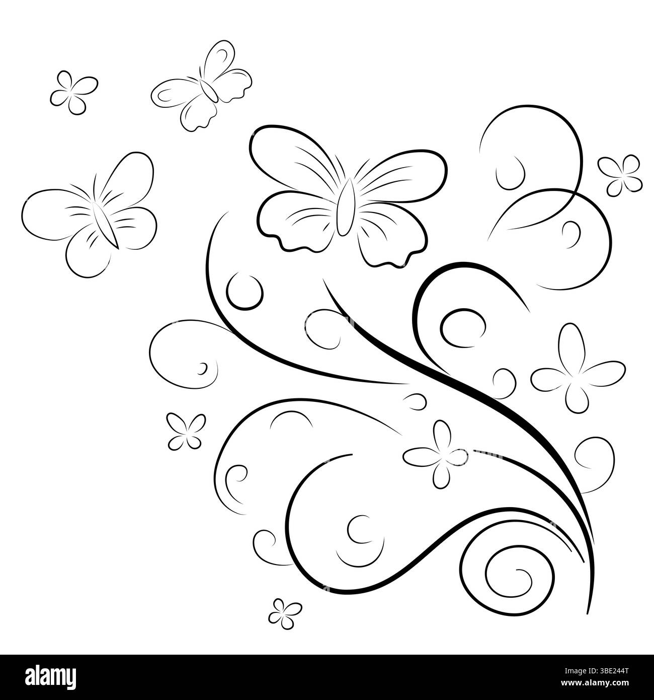 Decorative Illustration with Floral Swirls and Dots on Light Grey ...