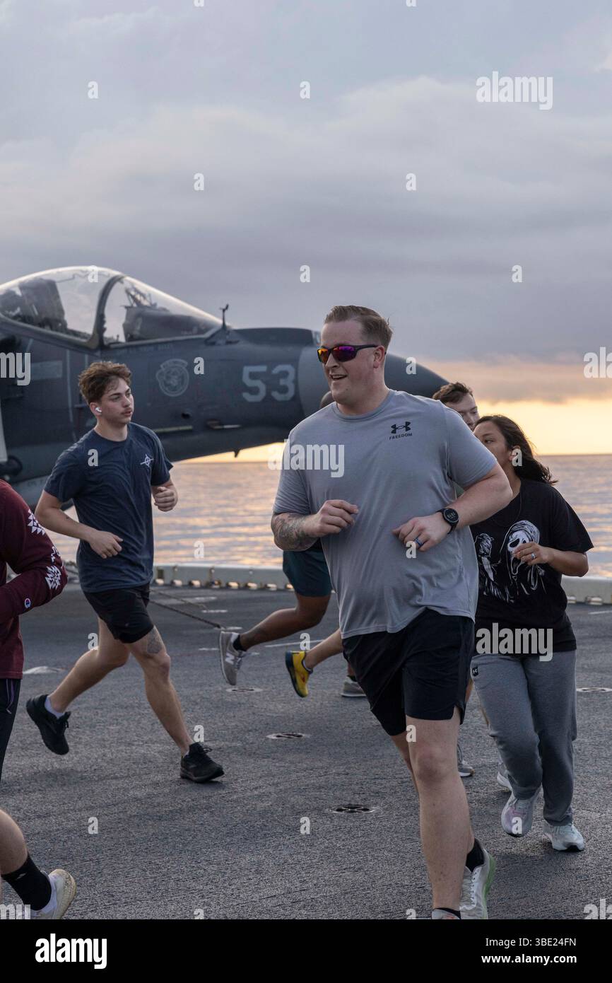 ATLANTIC OCEAN (May 25, 2025) Sailors and Marines, assigned to the Wasp ...