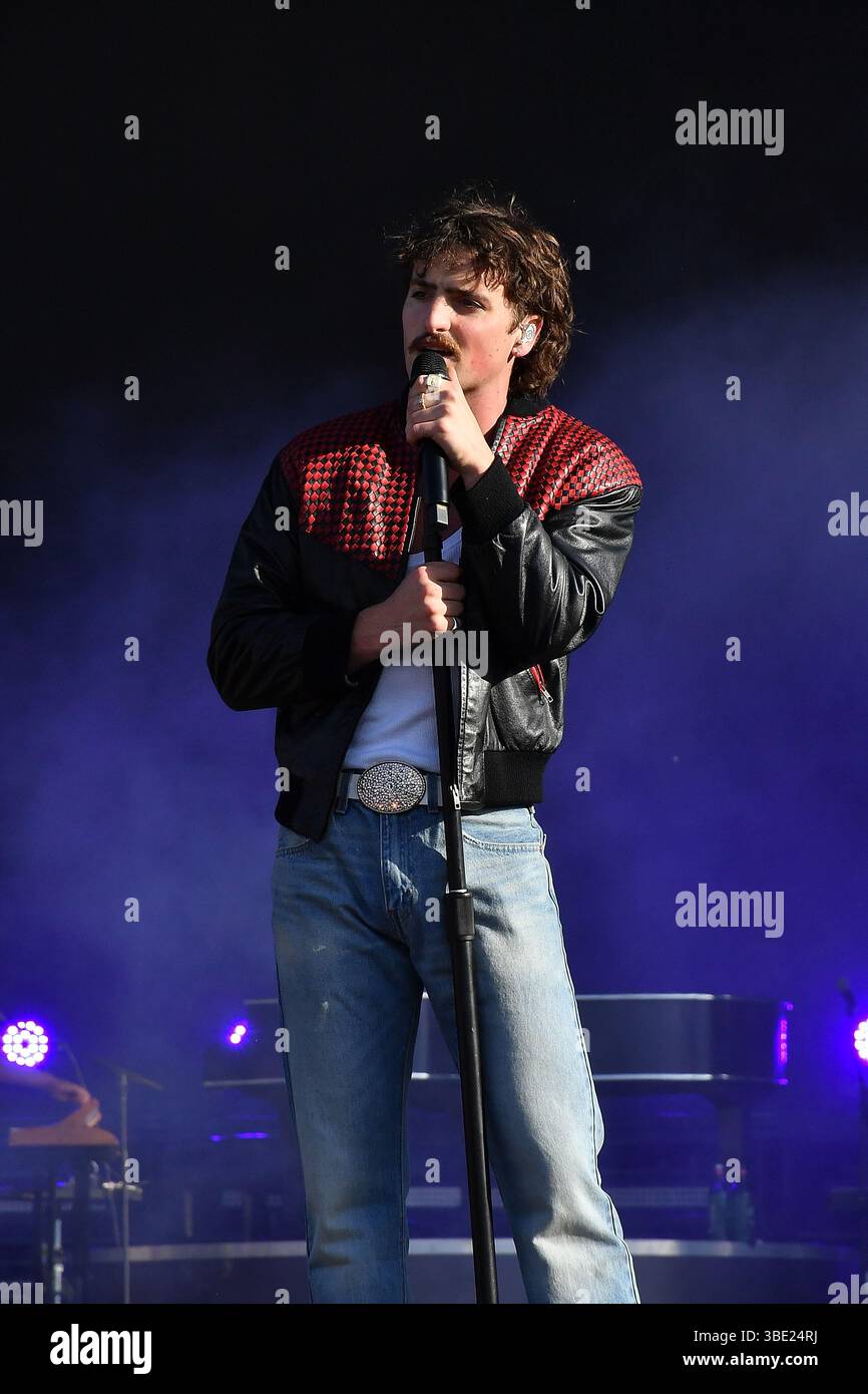 Napa, USA. 26th May, 2025. Benson Boone performs on Day 2 of BottleRock Napa Valley Music ...