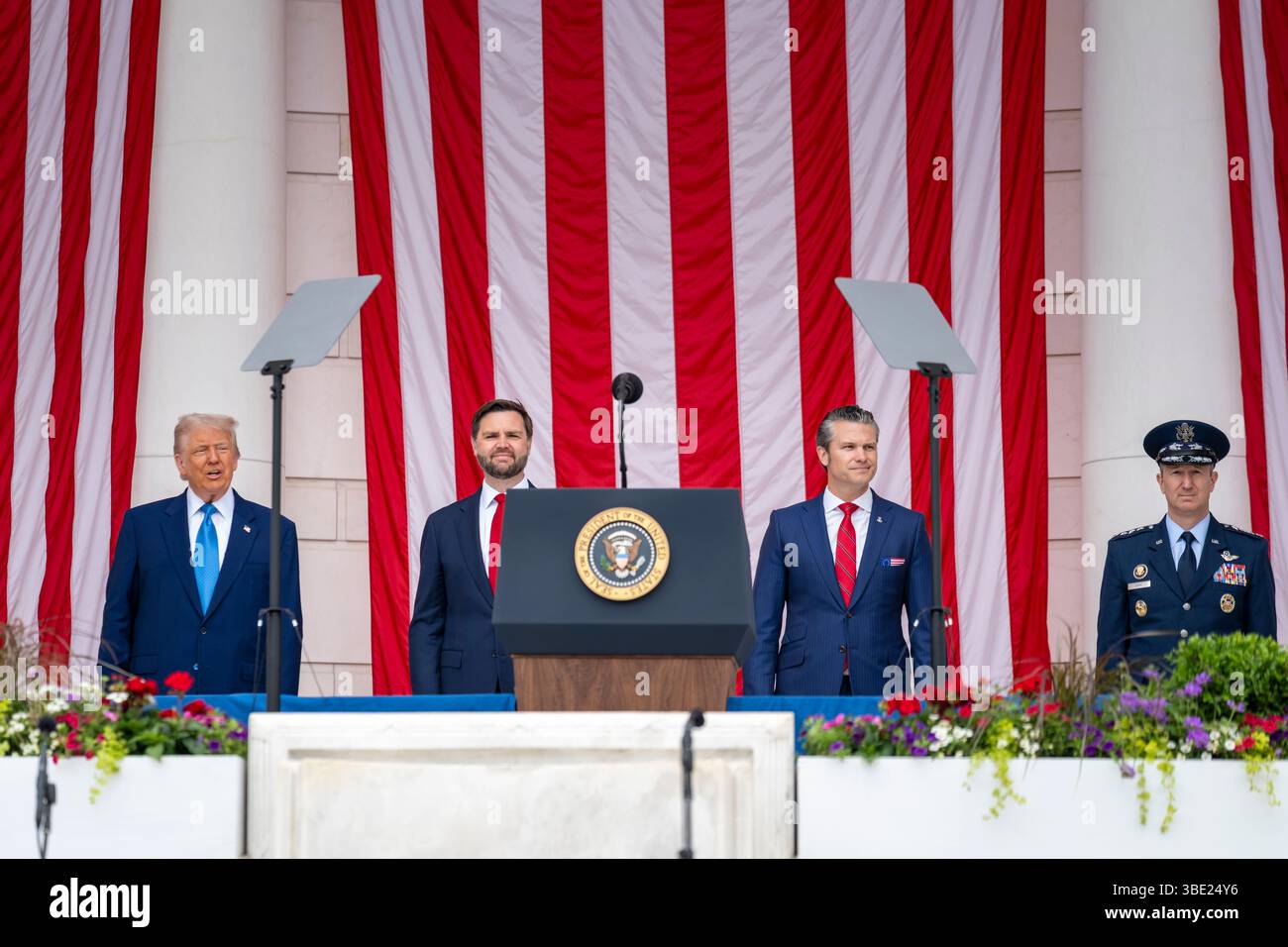 President Donald Trump, accompanied by Vice President J.D. Vance ...