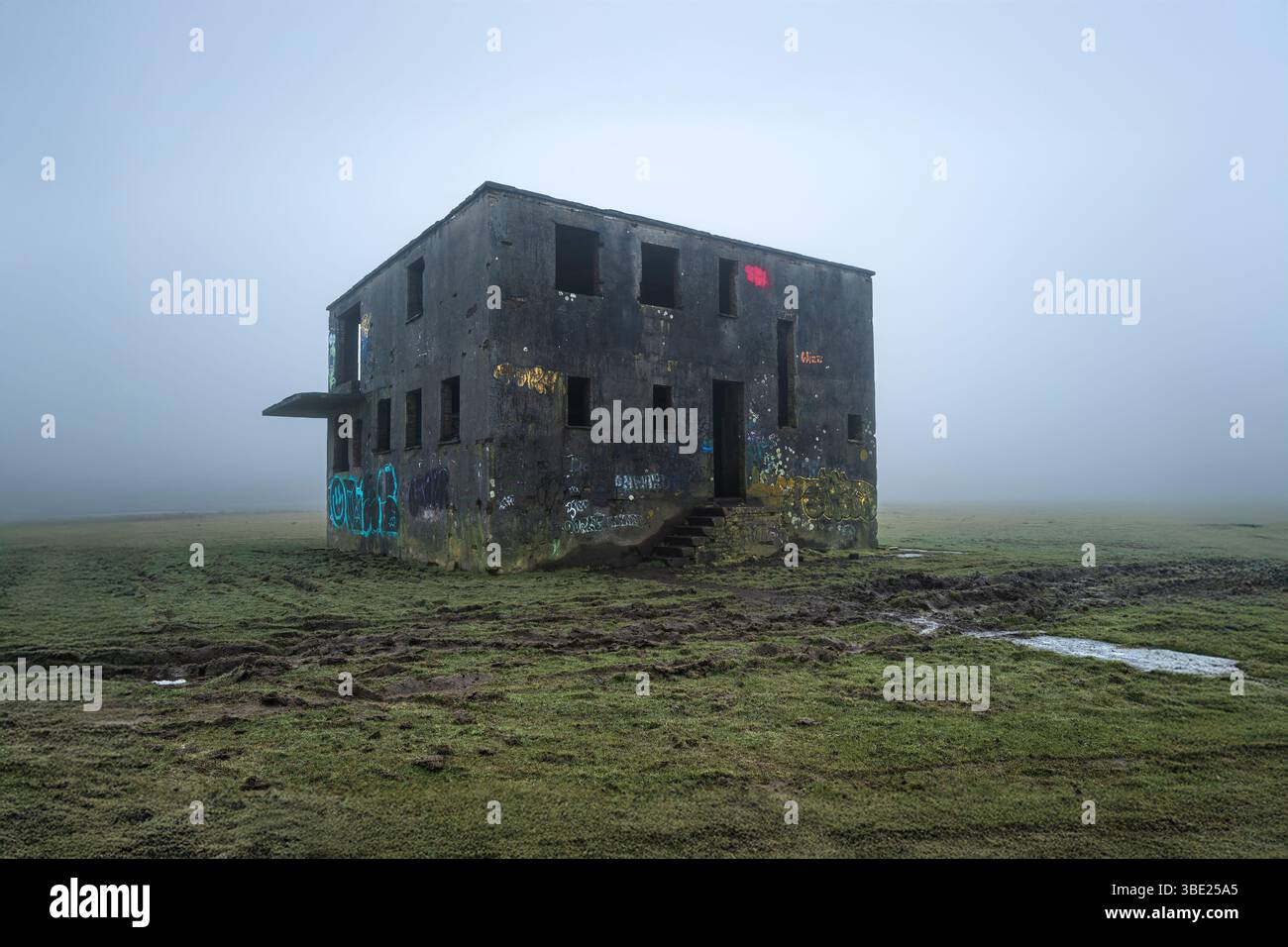 The abandoned historic remains of the old control tower on the disused ...