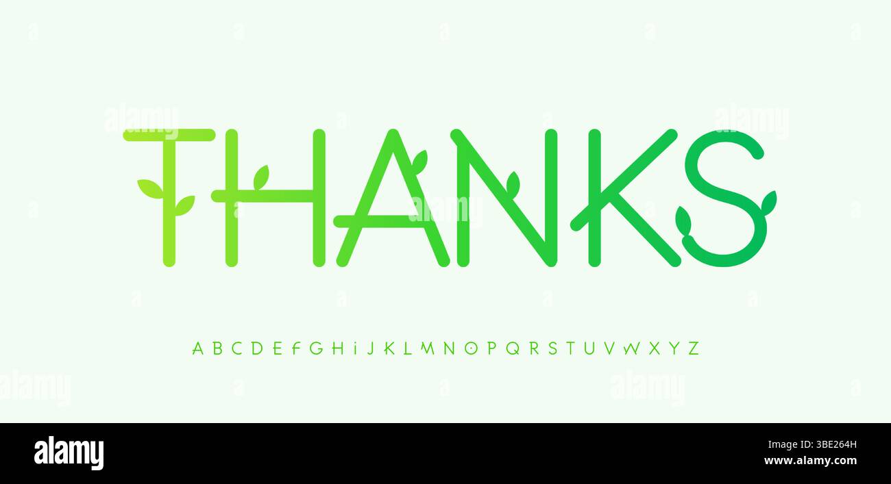 Green eco style thanks lettering with sprouting leaves. Organic nature ...