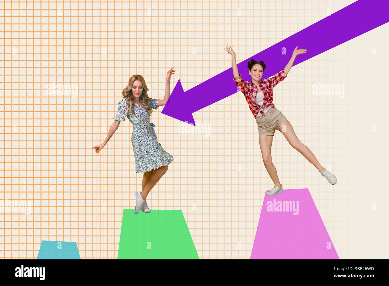 Collage of happy people jumping dancing near rising graph representing ...