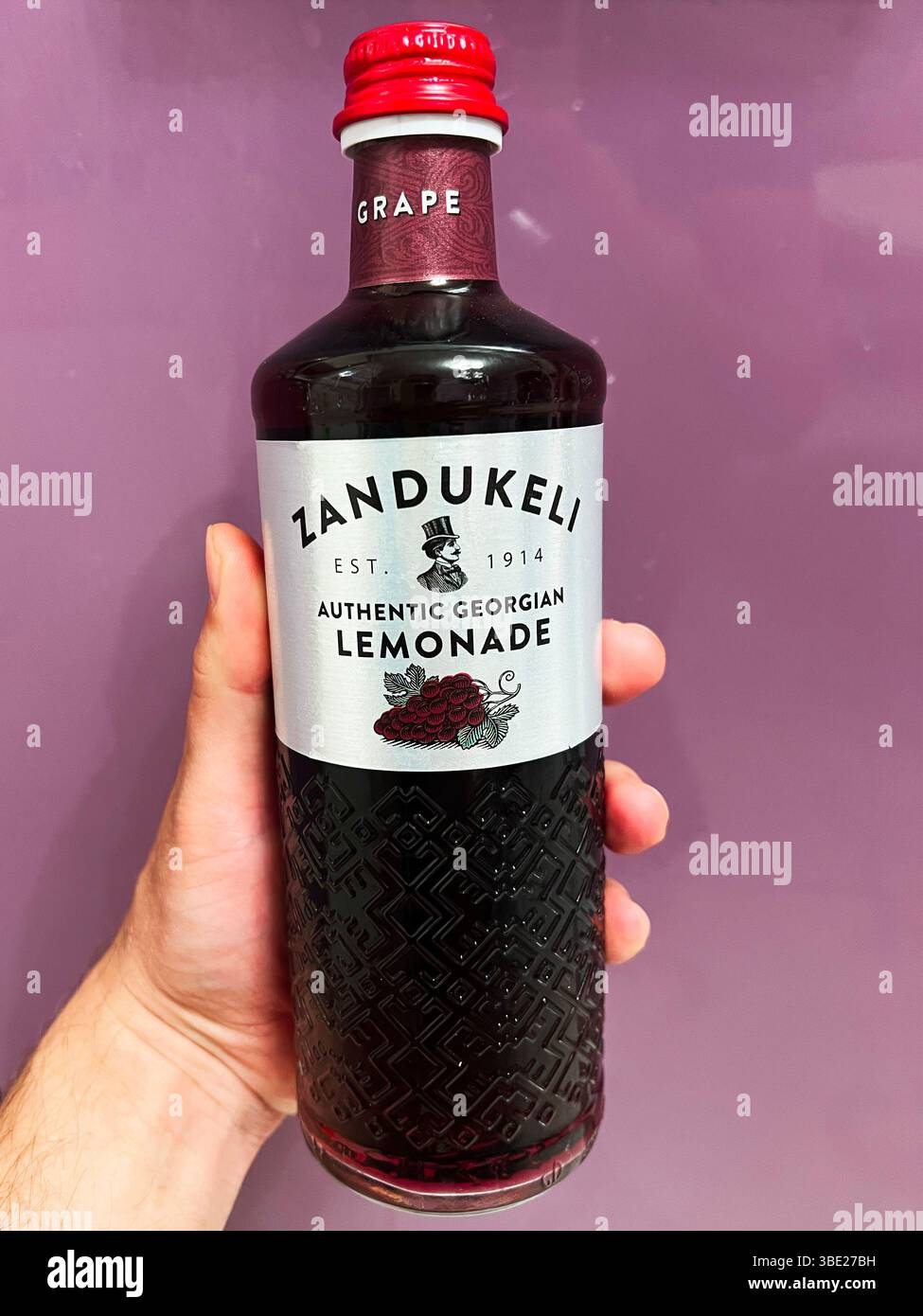 Kyiv, Ukraine - May 26, 2025: Grape Zandukeli soda bottle against ...