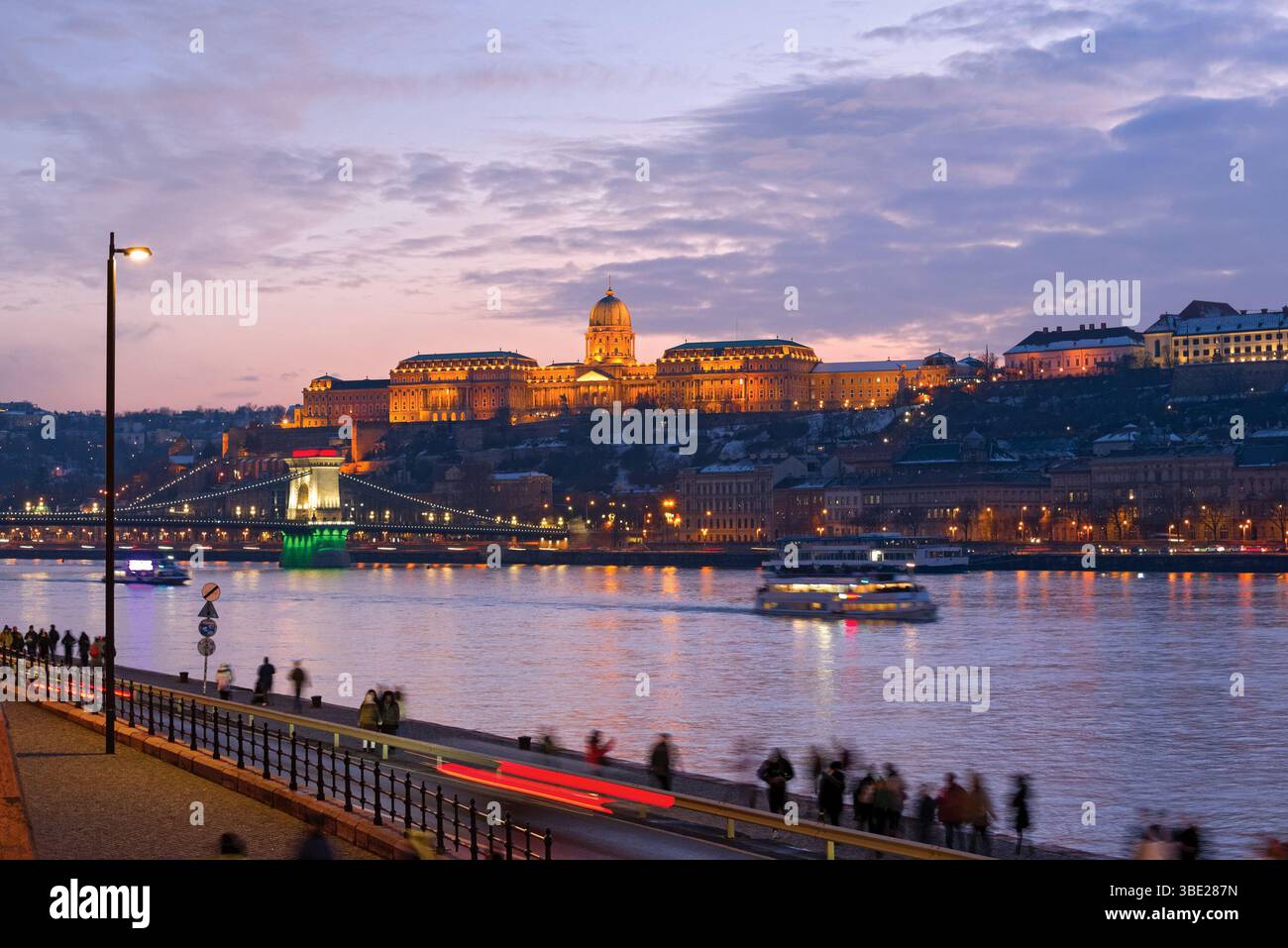 Budapest night view featuring river and Royal Palace Stock Photo - Alamy